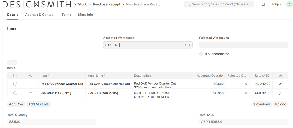 Purchase Receipt Creation